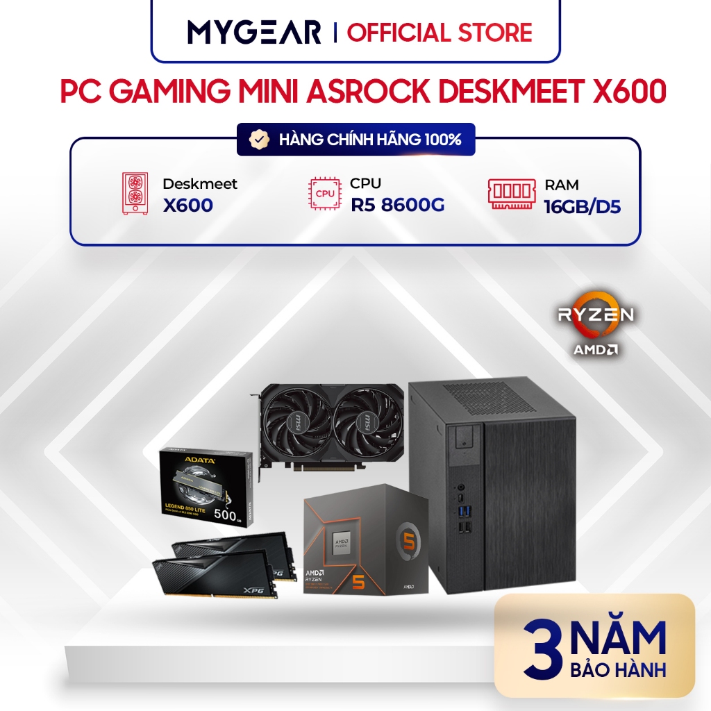 Máy tính bàn - PC Gaming Mini Asrock Deskmeet X600 R5 8500G - R7 8700F /16Gb/ 500GB / RX 6500 ...