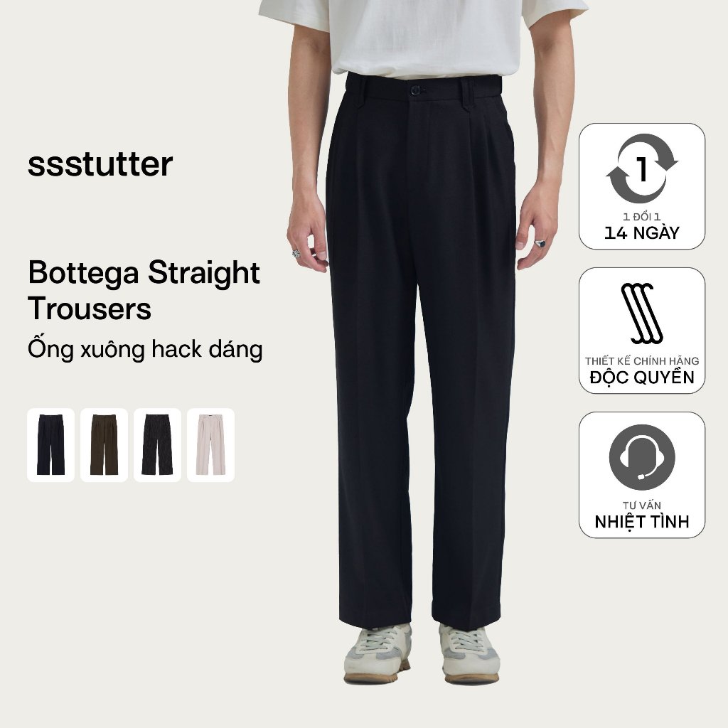 Quần tây nam ống rộng suông SSSTUTTER ống suông dáng xếp ly tôn dáng ...