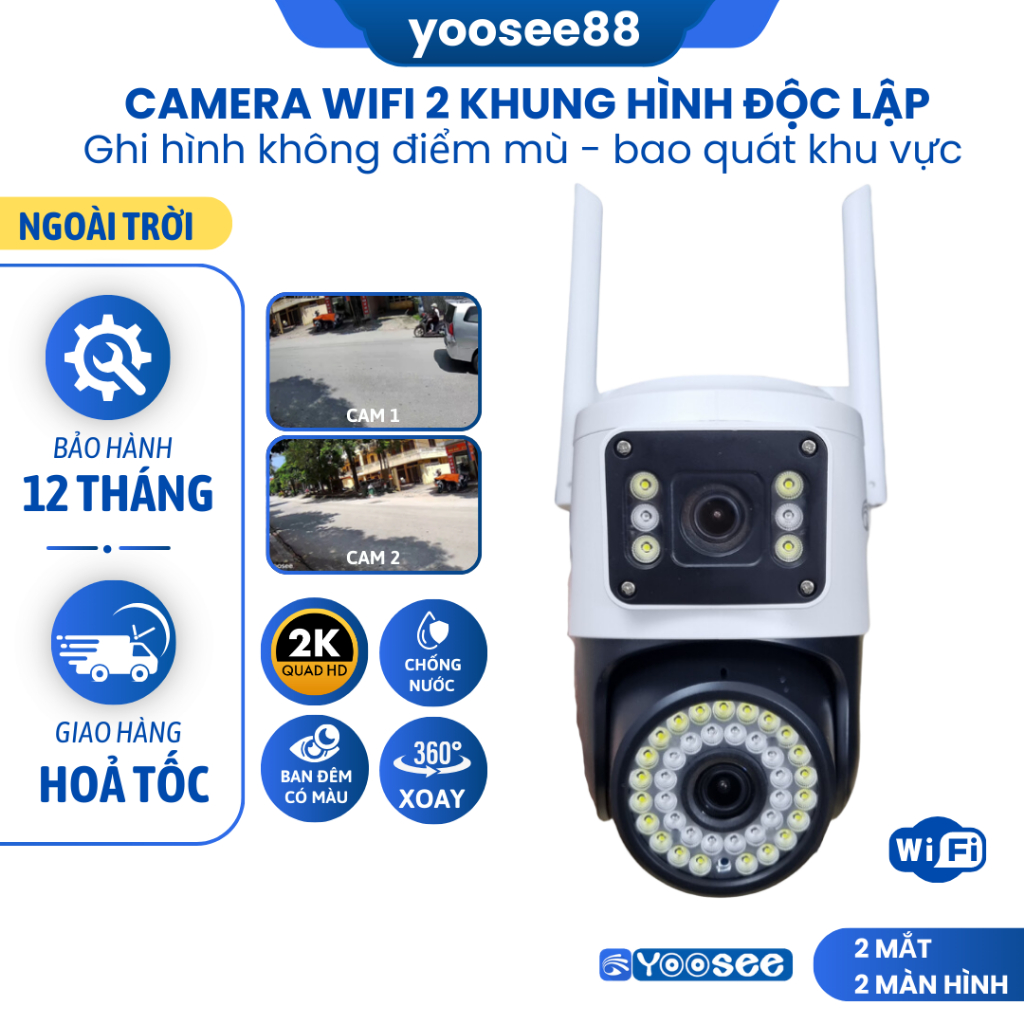 CAMERA WIFI YOOSEE 2 Mắt 2 MH/ 4 Mắt 3 MH, Đàm Thoại 2 Chiều, Ban Đêm ...