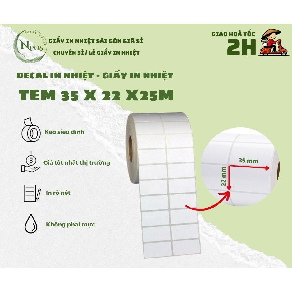 [2400 Tem] Giấy In Tem Mã Vạch 2 Tem, Cuộn Tem 35x22, Tem 2 Hàng, Tem ...