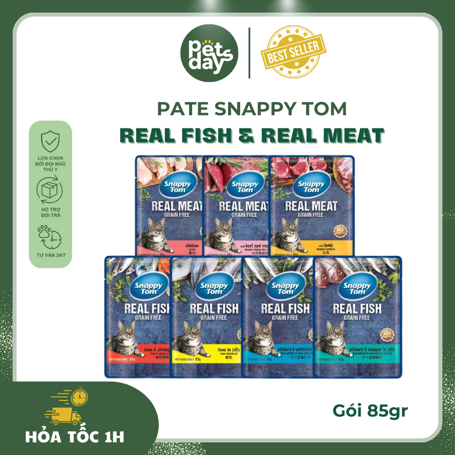 Pate Snappy Tom Gói 85g Real Fish & Real Meat, Pate Cho Mèo Snappy Tom ...