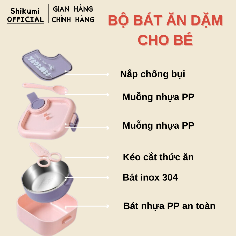 Bát ăn inox và chén trái cây cách nhiệt cho bé kèm nắp và thìa và kéo ...