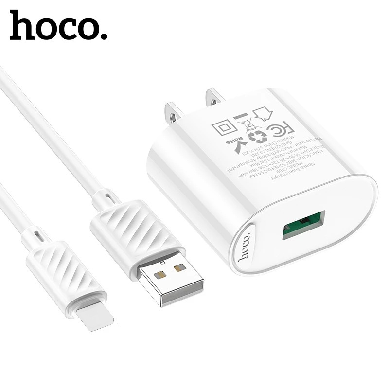 Củ sạc nhanh 18w Hoco C109 kèm dây LN, chân dẹp có cổng USB, nhỏ gọn ...