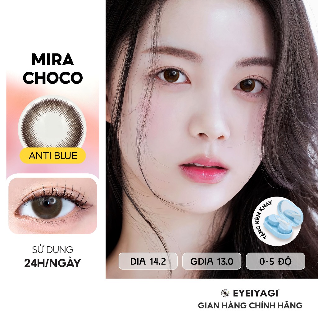 Kính áp tròng EYEIYAGI lens chống ánh sáng xanh Mira Choco Antiblue độ ...