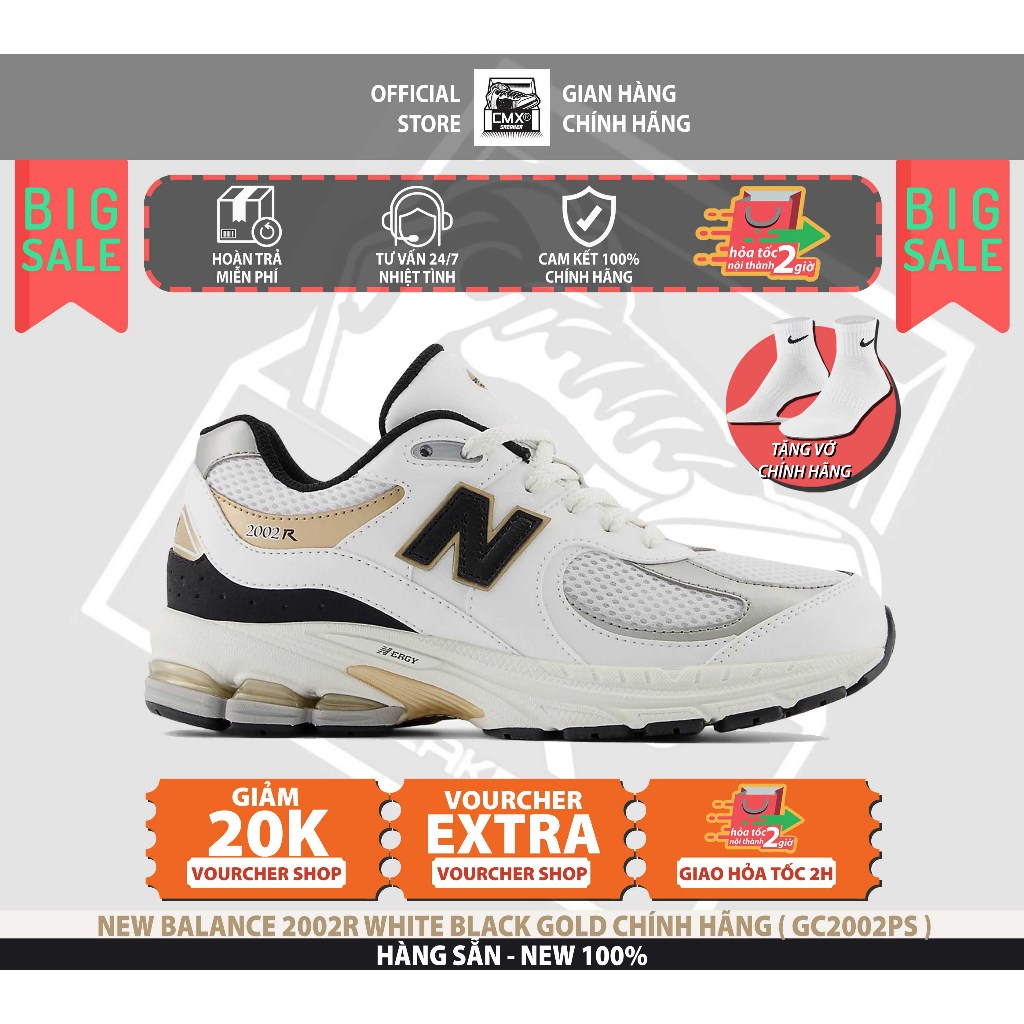 [ HÀNG CHÍNH HÃNG SẴN SHOP ] Giày New Balance 2002R WHITE BLACK GOLD ...
