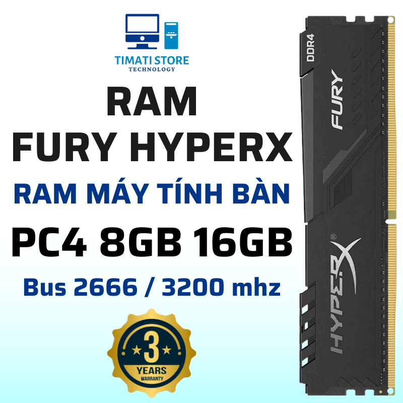 Ram PC Ram máy tính bàn 8GB/16GB DDR4 bus 2666/3200Mhz Hyperx Fury V2 ...