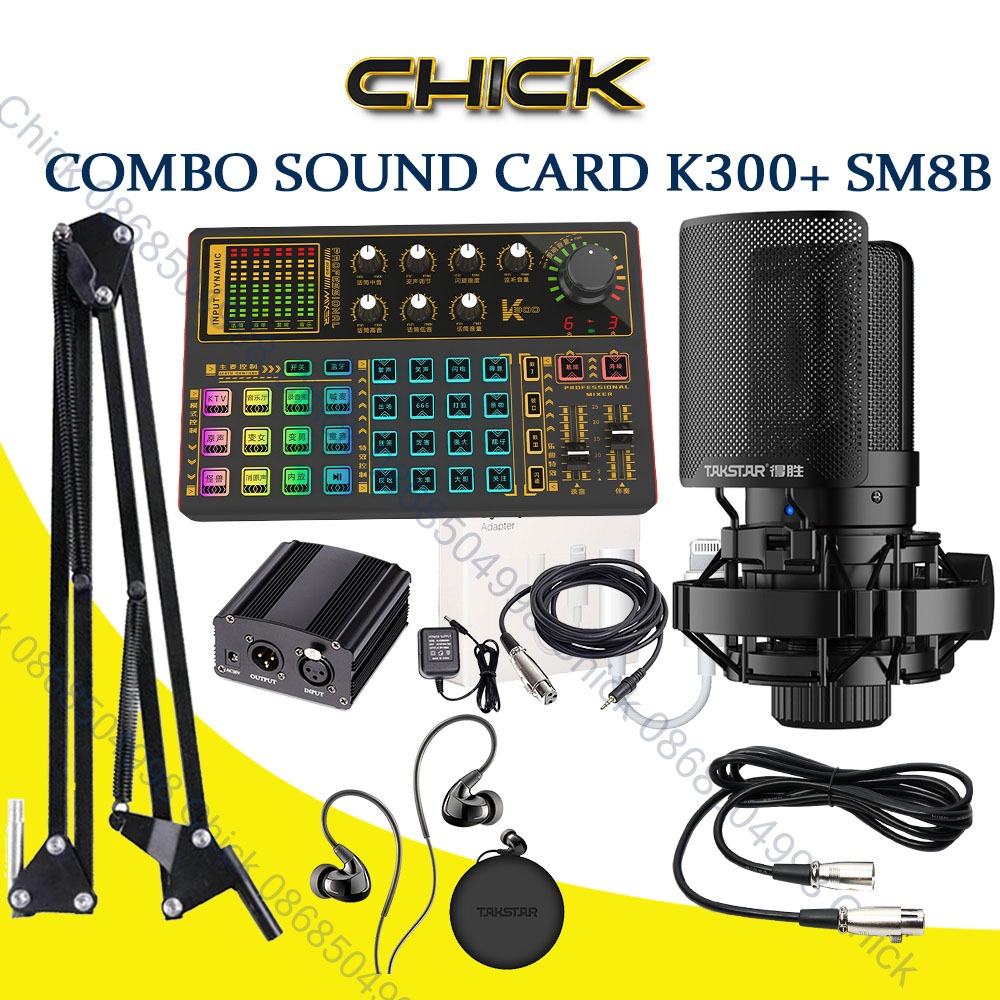 Trọn Bộ Soundcard K300 & Micro Takstar SM8B, SM-8B (2nd-GEN) Combo Mic ...