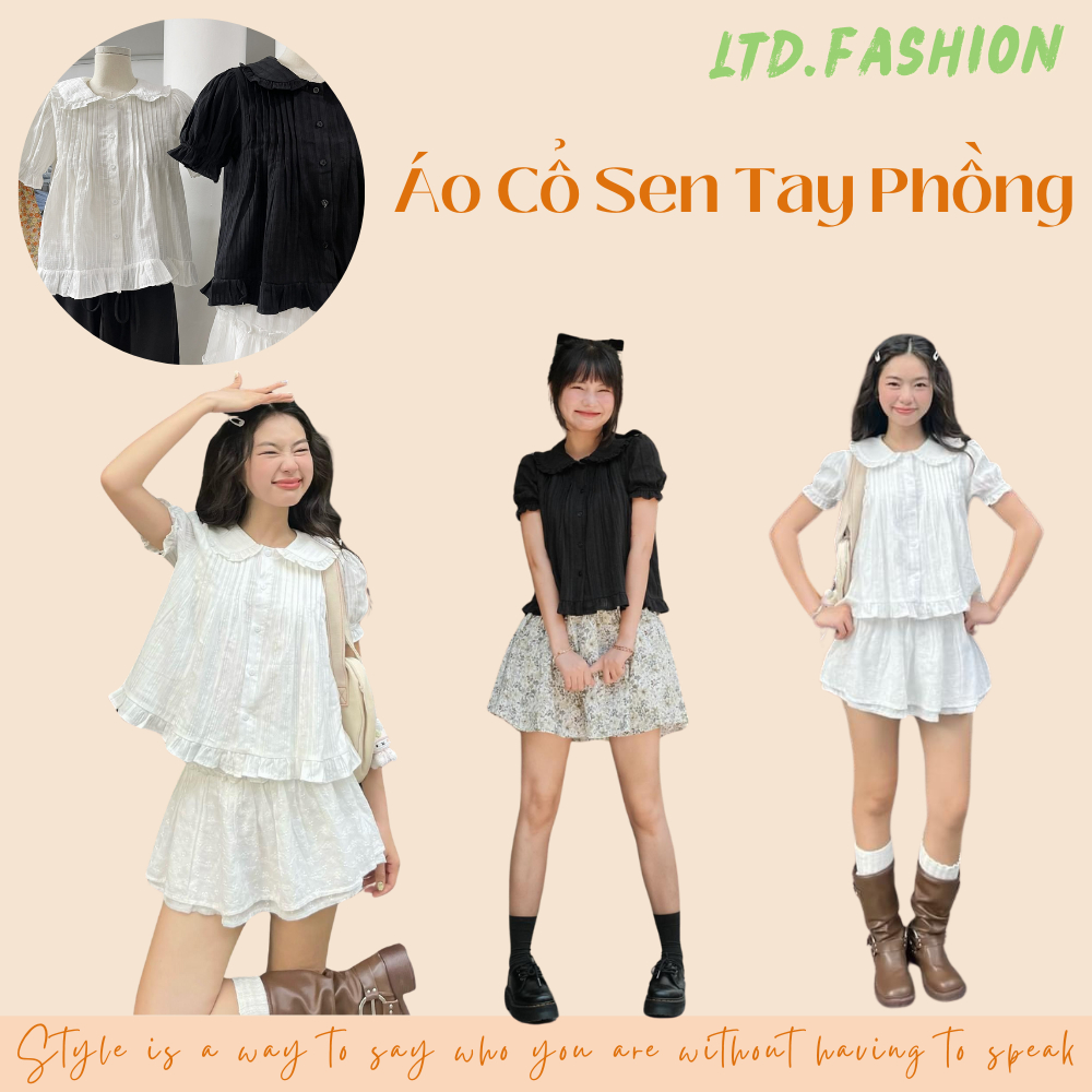 ÁO CỔ SEN TAY PHỒNG XẾP LY - LTD.FASHION - TAMI TOP | Shopee Việt Nam