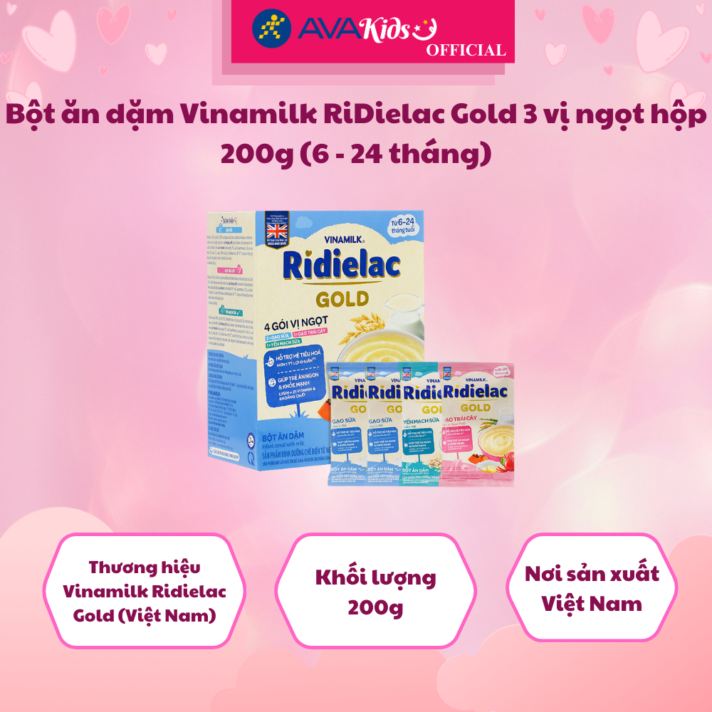 Bột ăn dặm Vinamilk RiDielac Gold 3 vị ngọt hộp 200g (6 - 24 tháng ...