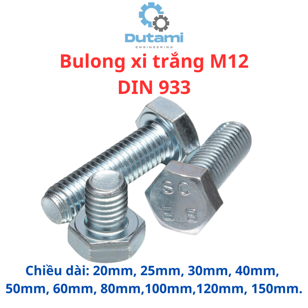 Bulong xi trắng M12 (12 li) đủ size từ 30mm - 150mm (túi gồm 1 bulong + 1 đai ốc). | Shopee Việt Nam
