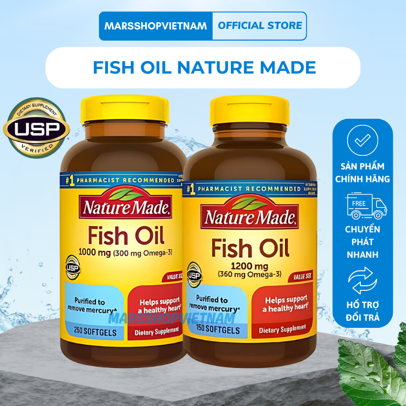 Viên Dầu Cá Omega3 Fish Oil Nature Made 12000MG, Fish Oil Burp Less ...