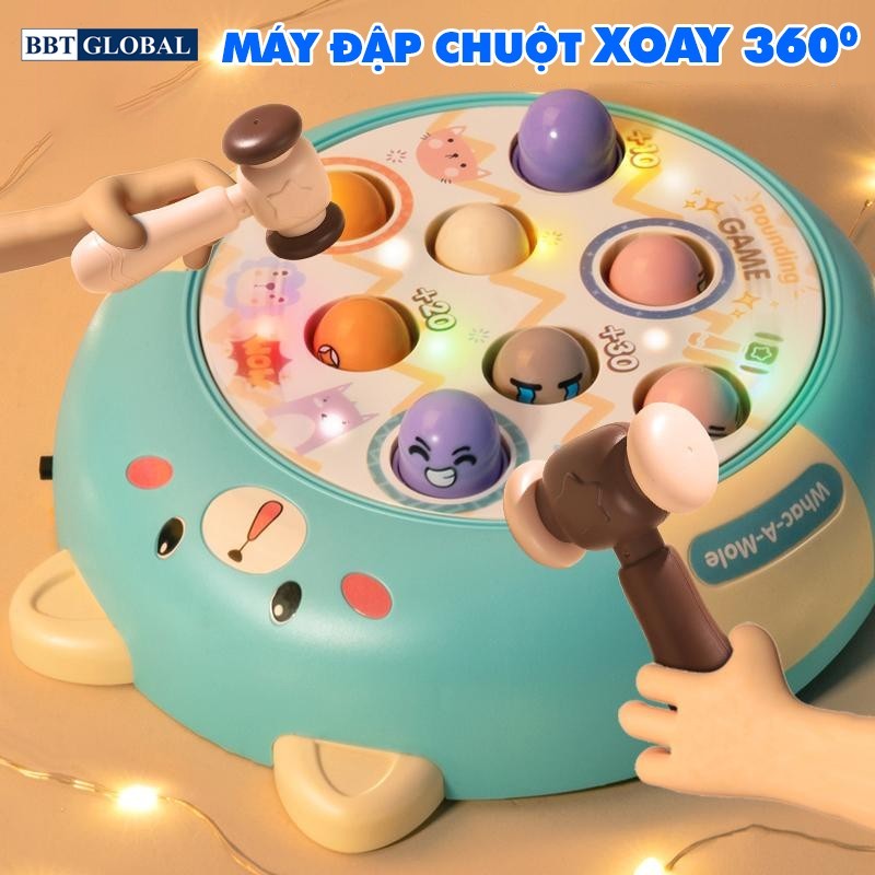 Đồ chơi đập chuột xoay 360 độ, 2 búa có đèn và nhạc 158-7C, to 2 búa ...
