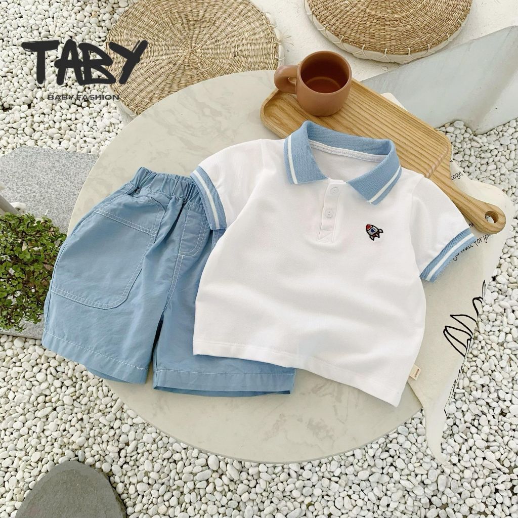 [TABY] Bộ cộc tay polo thêu hình dễ thương chất liệu cotton co giãn ...