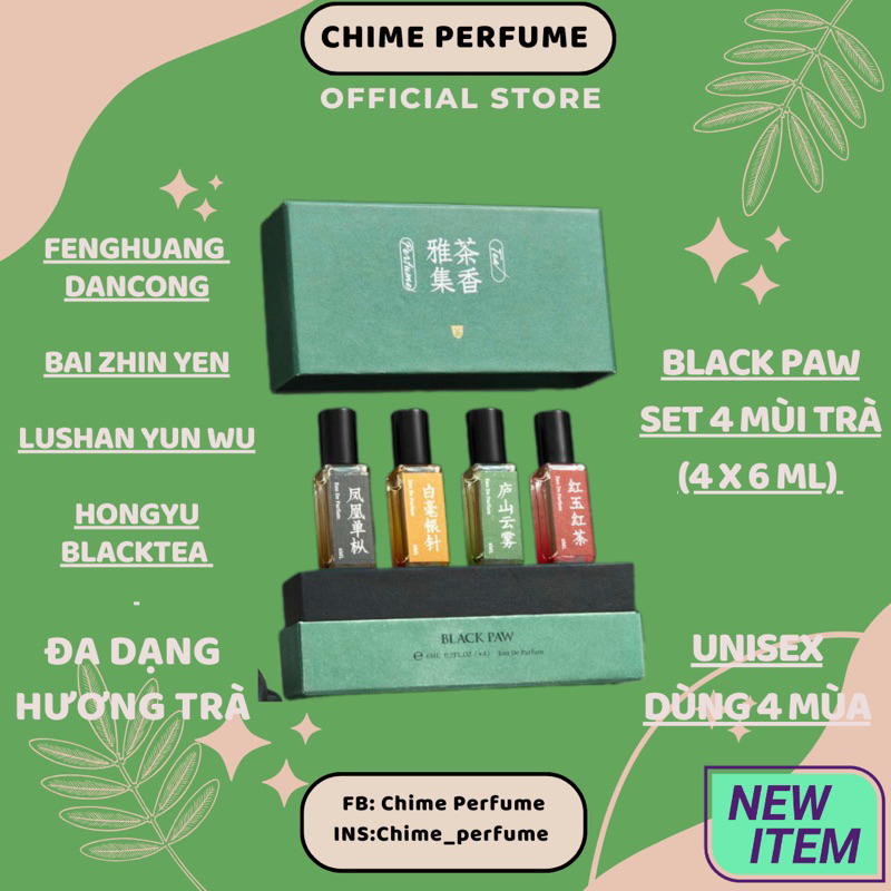 [HÀNG SẴN] Set nước hoa trà (4 x 6ml ) Black Paw - Lushan Yun Wu/ Hongyu Black Tea/ Bai Hao Yin ...