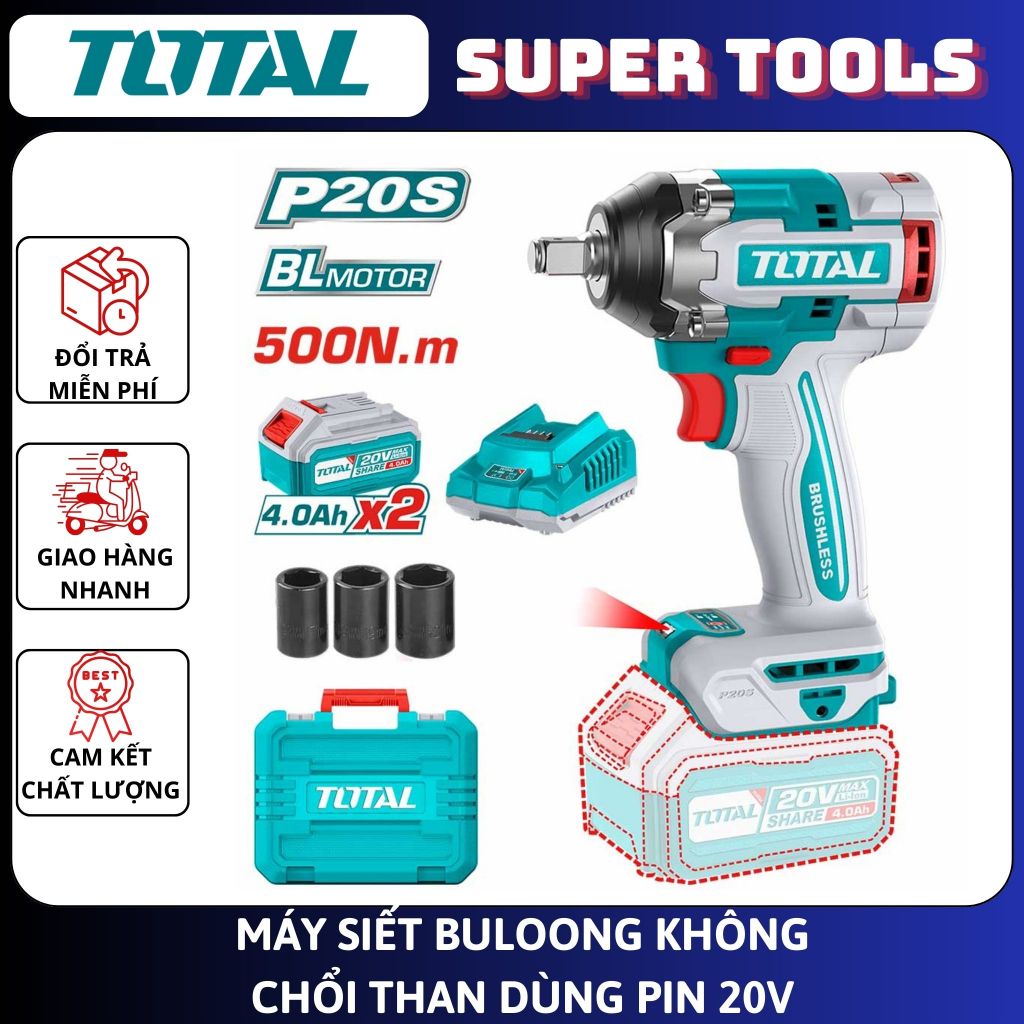 TOTAL Máy siết buloong không chổi than dùng pin 20V TIWLI20501 ...