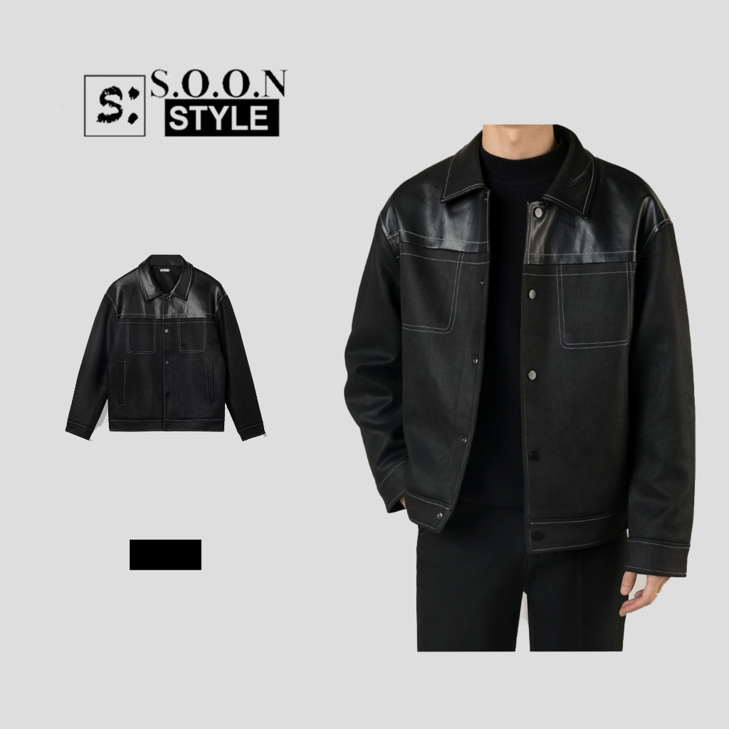 Áo Khoác Jacket nam Soonvn chất liệu jean phối da cao cấp _D1 | Shopee ...