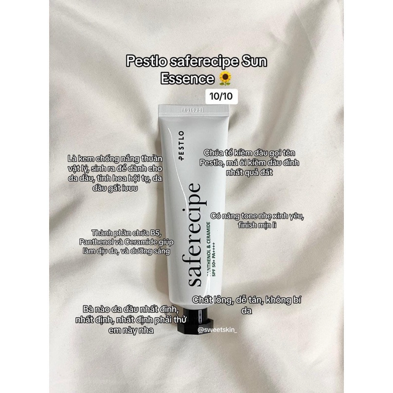 Kem chống nắng vật lý PESTLO Safe Recipe Sun Essence SPF50+ PA++++ 50ml ...