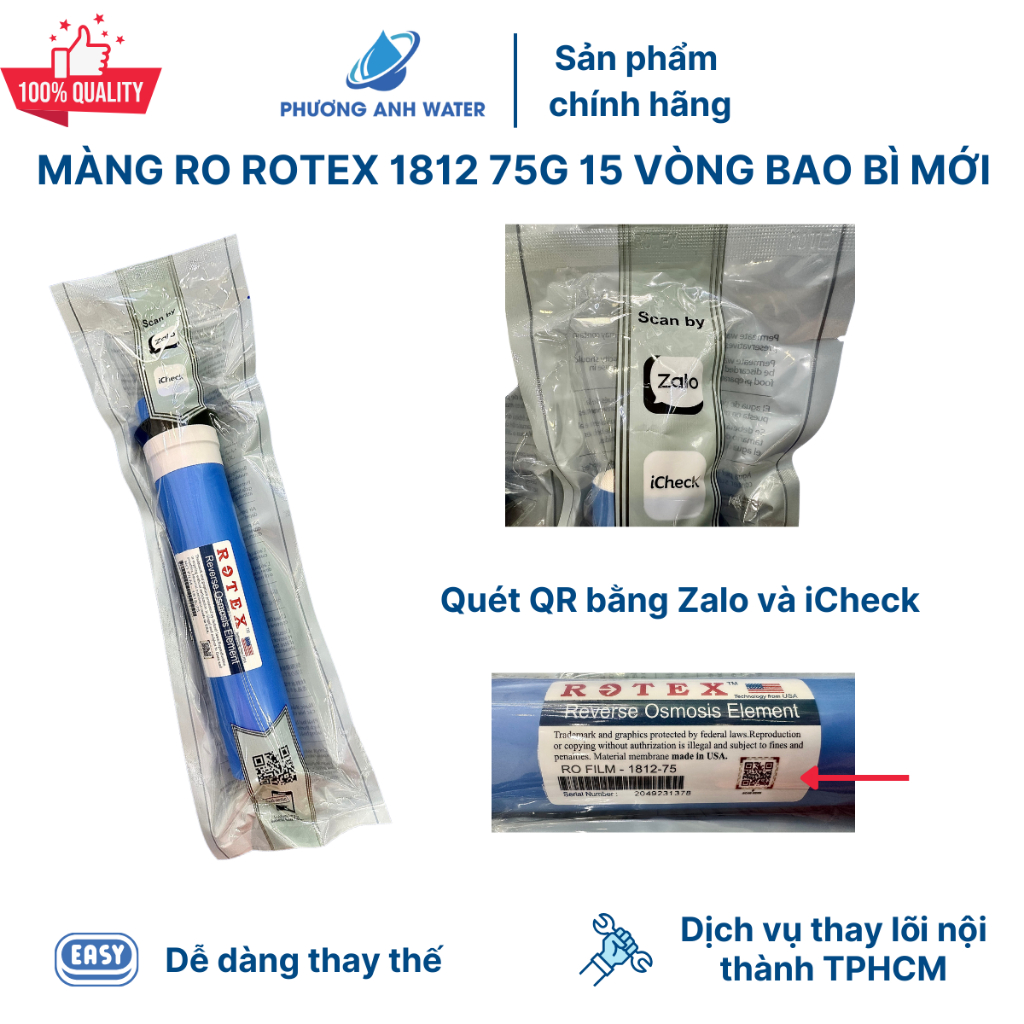 [Bao bì mới] Màng RO Rotex 15 vòng 75G - lõi lọc số 4 dùng cho các máy ...