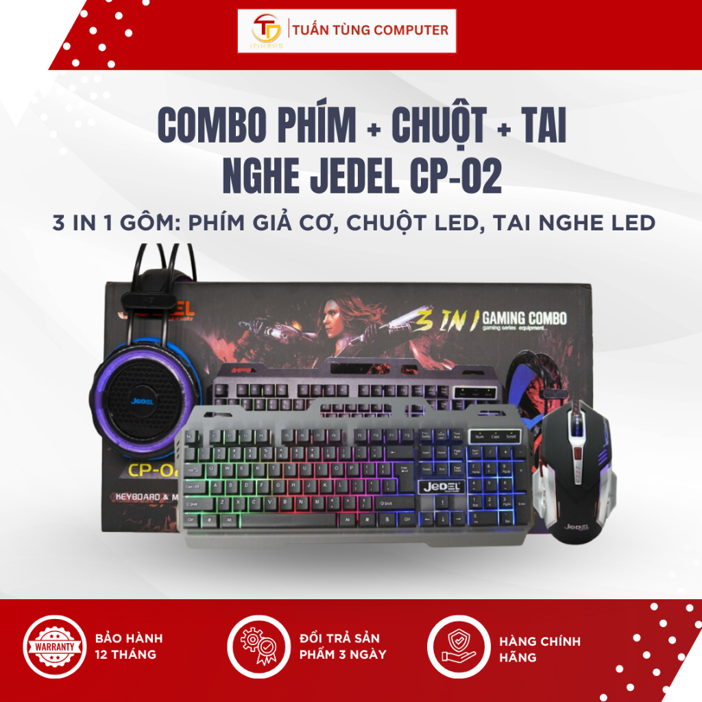 Combo Phím + Chuột + Tai Nghe JEDEL CP-02. 3 in 1 Gồm: Phím Giả cơ ...