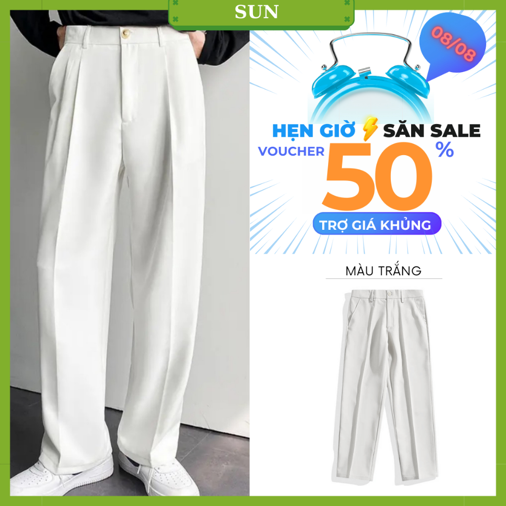 Quần âu nửa cạp chun MÀU TRẮNG- SUN from suông rộng phong cách Hàn quốc ...