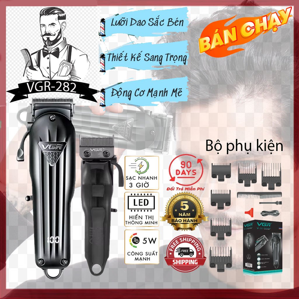 Tông Đơ Cắt Tóc VGR 282 Pro Phiên Bản Nâng Cấp, Màn Hình LED Hiển Thị Dung Lượng PIN, Tăng đơ ...