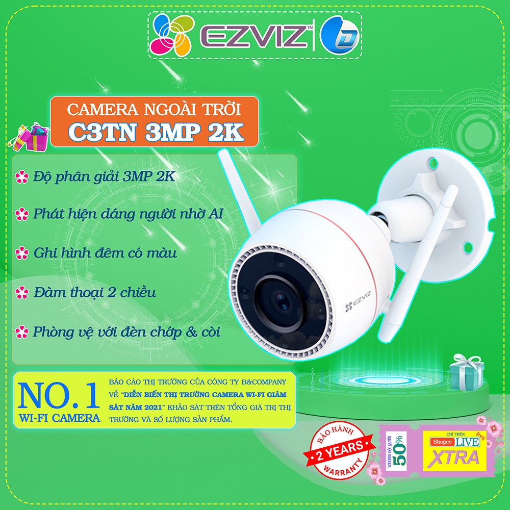 Camera wifi ngoài trời Ezviz C3TN 2MP/3MP chính hãng, đàm thoại, màu ...