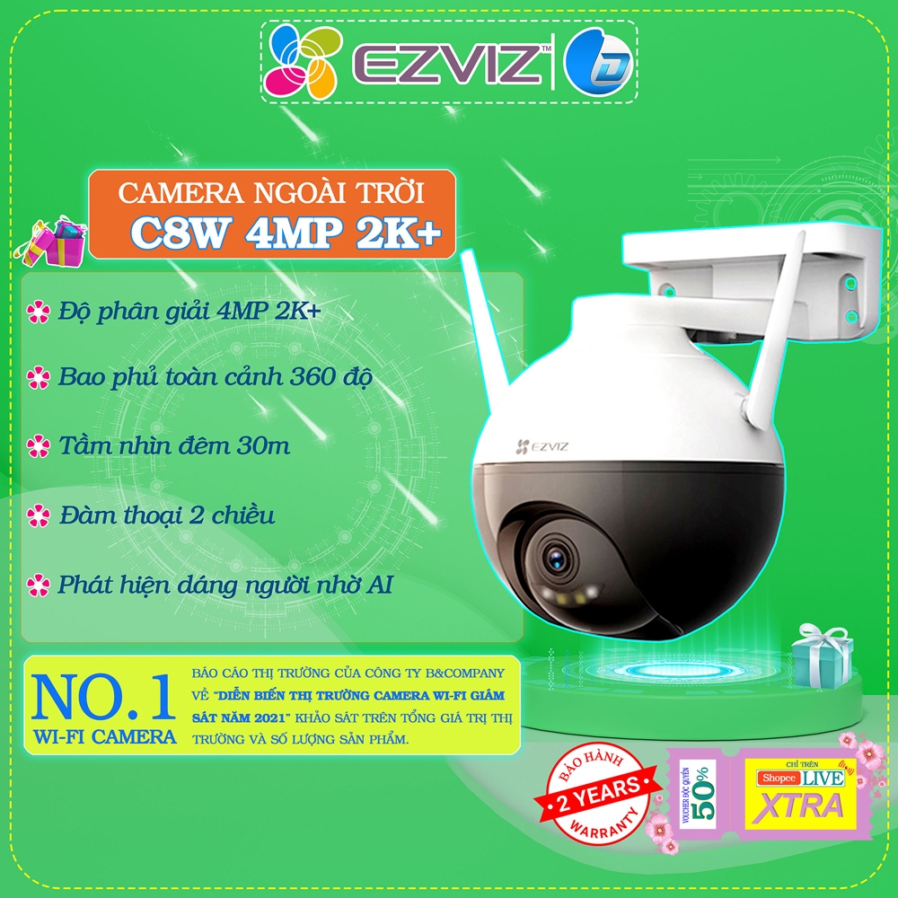 Camera wifi Ezviz C8W 4MP 2K màu ban đêm, xoay 360, đàm thoại | Shopee ...