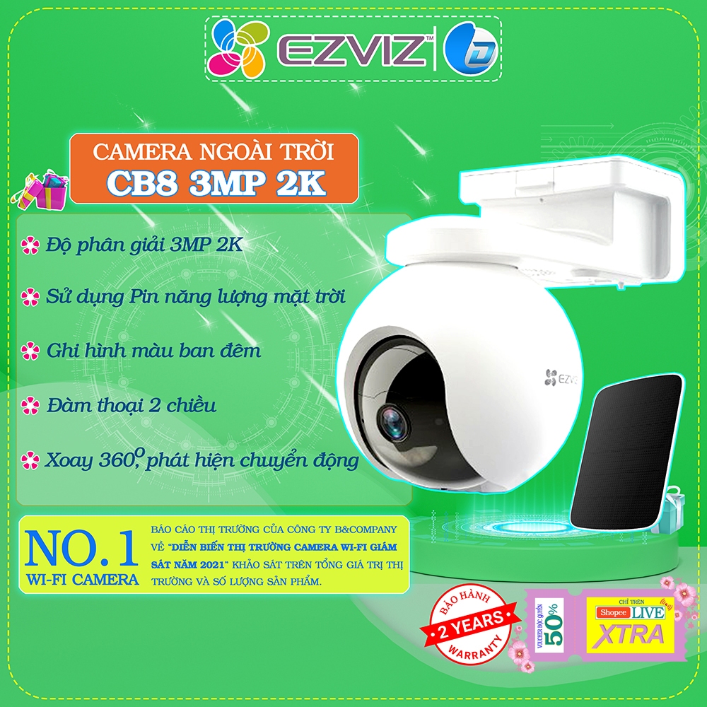 Camera wifi năng lượng mặt trời Ezviz Cb8 3MP 2K, đàm thoại 2 chiều ...