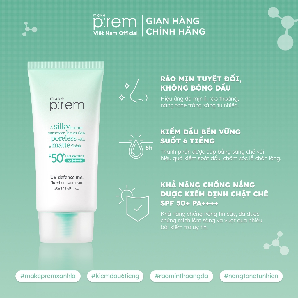 Make P:rem Kem Chống Nắng Vật Lý No Sebum Sun Cream Kiềm Dầu Suốt 6H ...