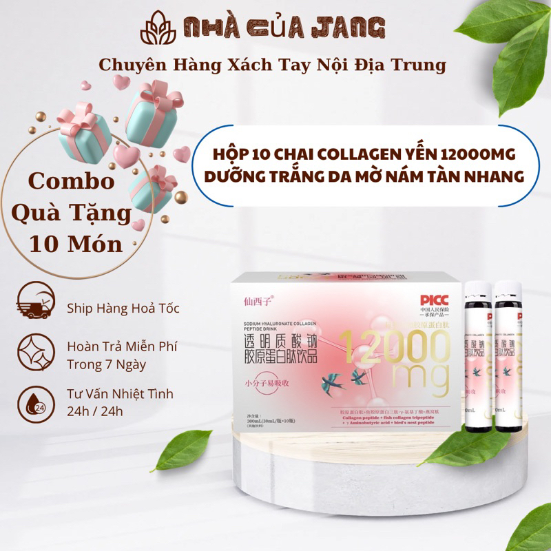 Hộp 10 Chai Collagen Yến Trippeptide 12000mg HA Natri Hyaluronate, Nước ...
