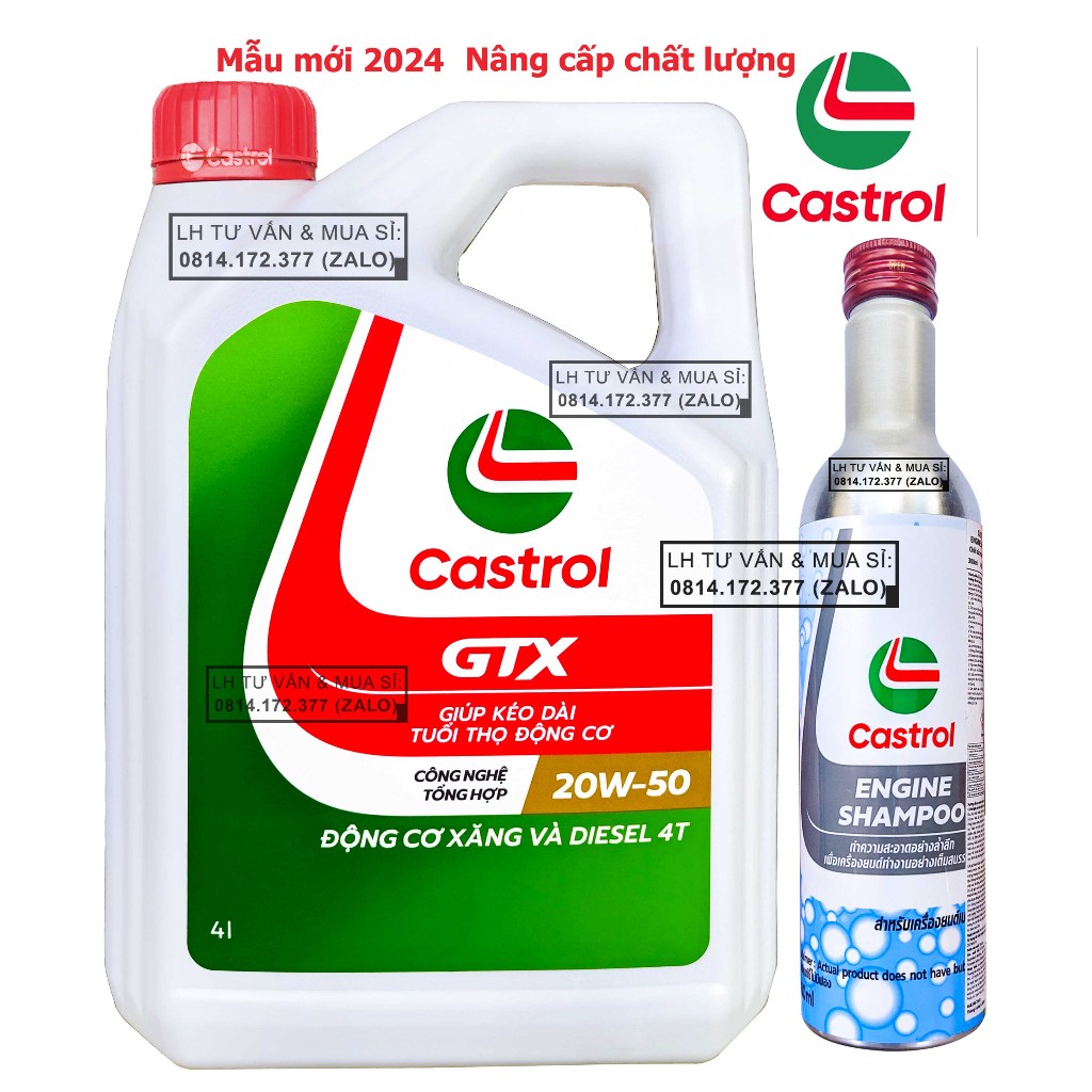 Combo Dầu nhớt ô-tô cao cấp Castrol GTX 20w50 4.000mL ( 4L ) (Máy xăn.g và máy dầu ) + Phụ gia ...