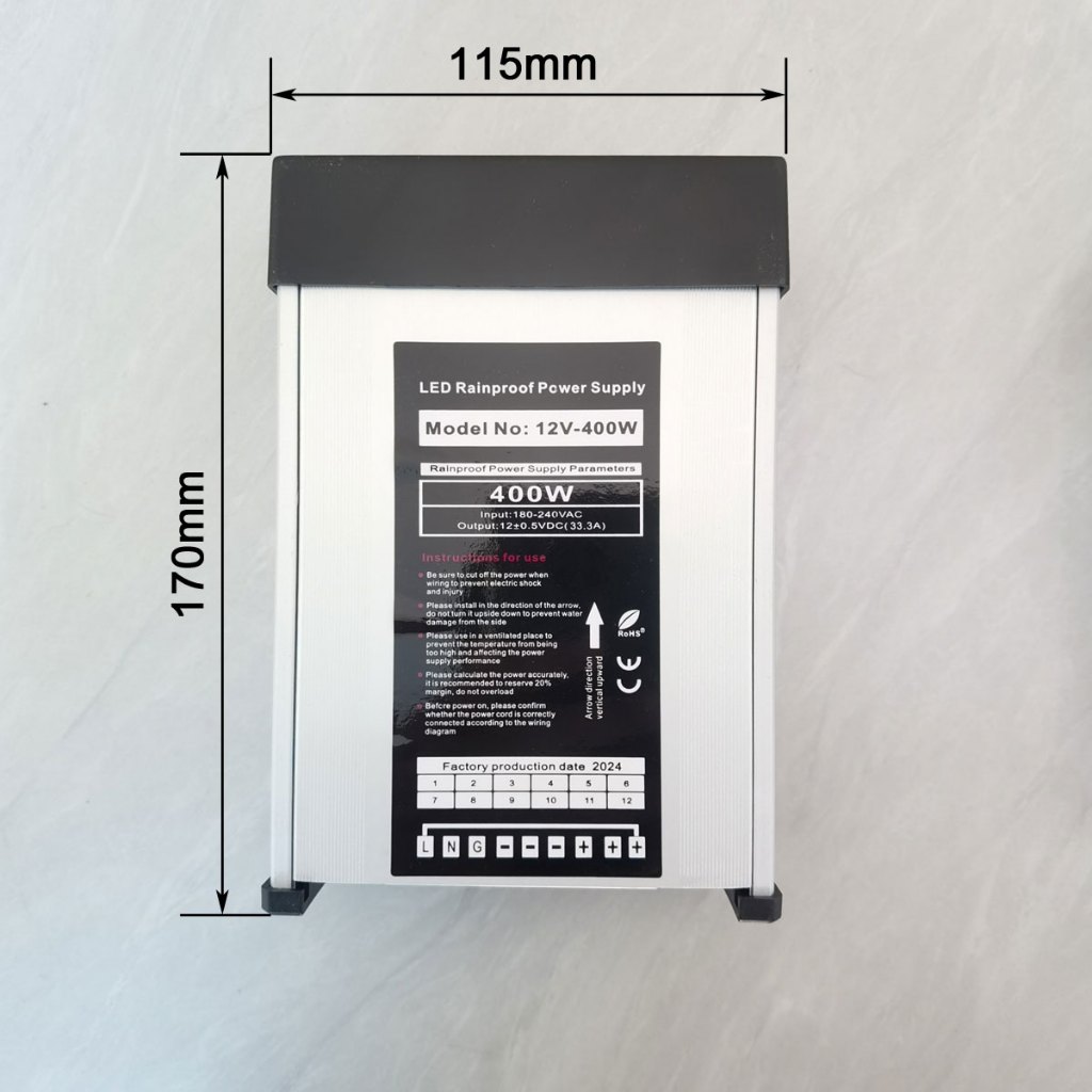 Nguồn 12v 24v 400w vỏ nhôm ngoài trời chống nước cấp nguồn led quảng cáo led dây led trang trí ...