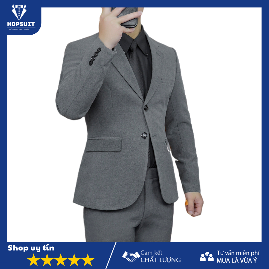 Bộ Vest Comlê màu xám 2 cúc from dáng lịch sự, lịch lãm, sang trọng ...