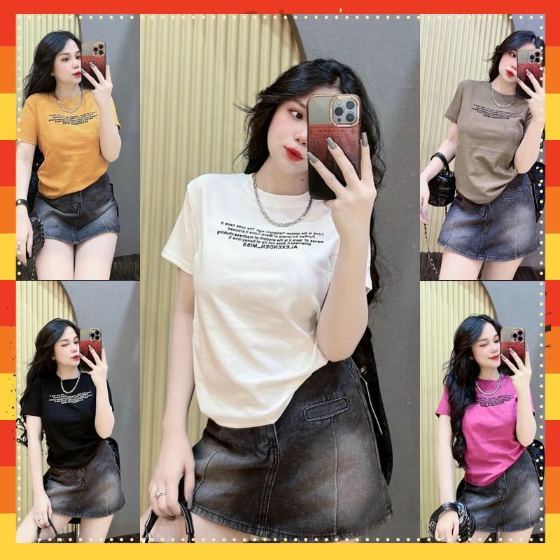 Áo thun nữ form vừa tay ngắn chất thun borip cotton cổ tròn in chữ phông mát mịn M176 | Shopee ...