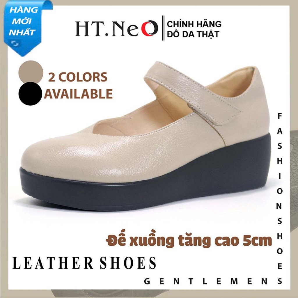 Giày nữ đế xuồng trung niên 5cm HT.NeO.Giày đế bằng nữ cao trước cao sau ,quai da vắt ngang ...
