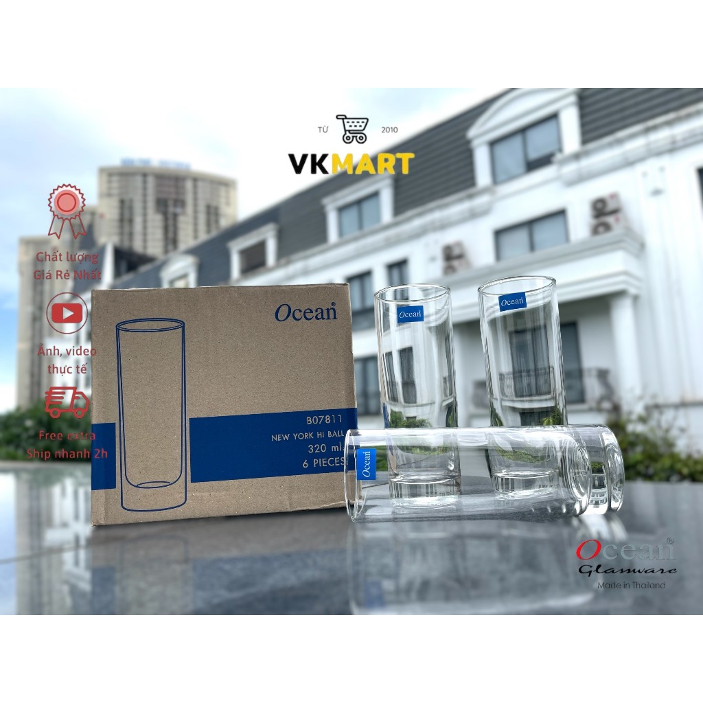 Bộ cốc thủy tinh Ocean, ly cao pha cocktail, sinh tố nhập khẩu Thái Lan ...