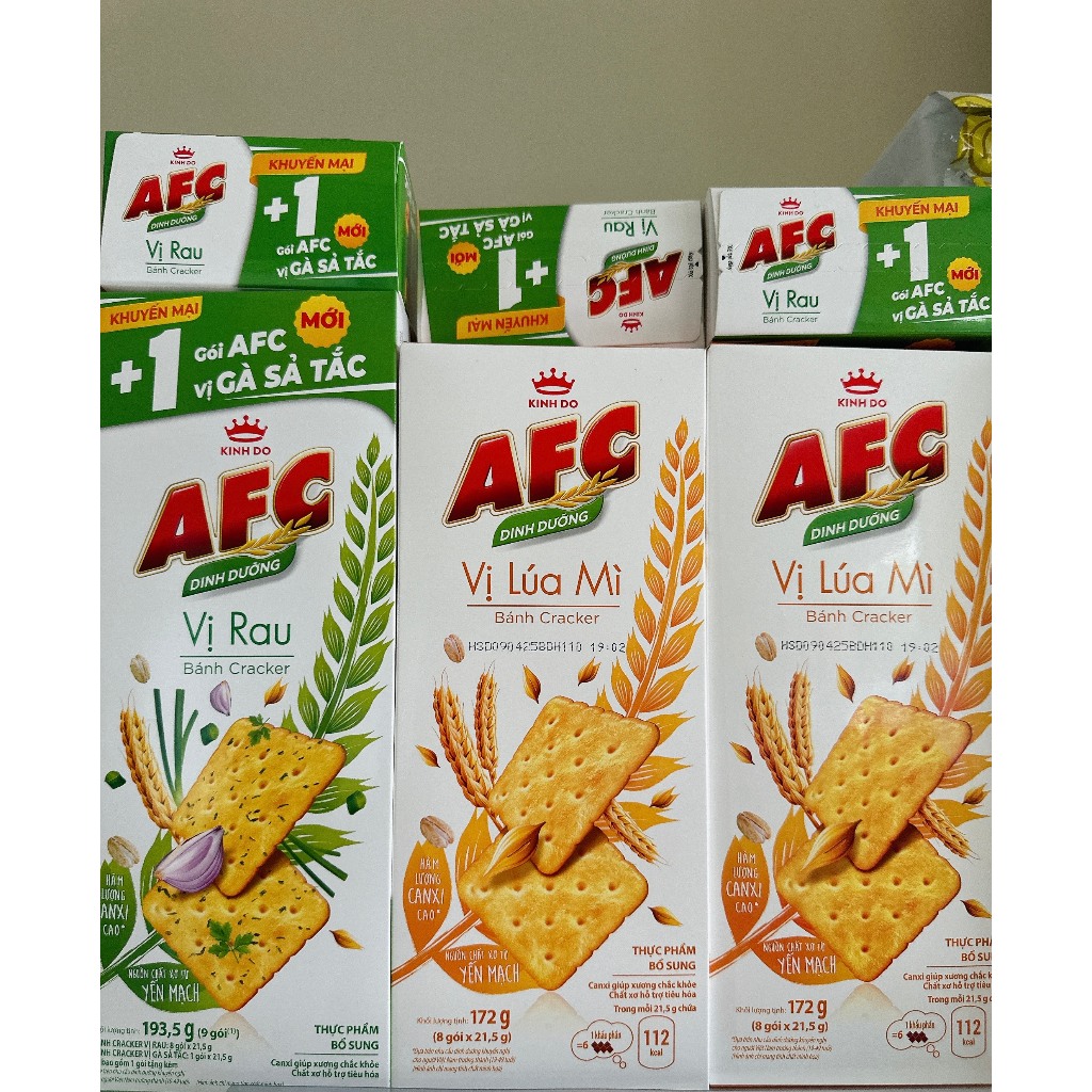 Bánh AFC Dinh Dưỡng vị rau, vị lúa mì hộp 172g (8 gói) | Shopee Việt Nam