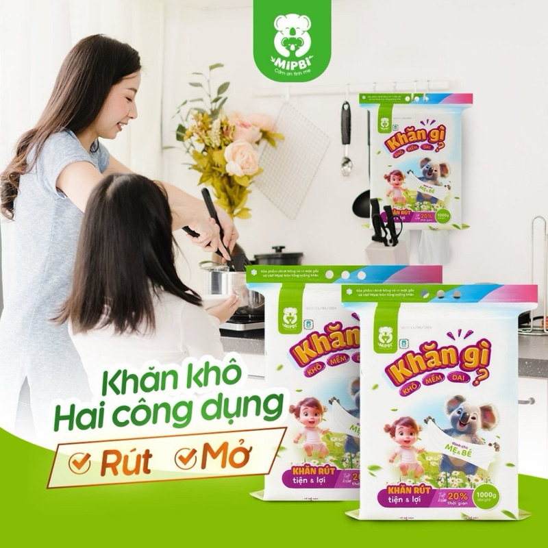 Bịch khăn khô đa năng MIPBI loại 600g/800g/900g/1000g (800g và 1000g mẫu mới vừa rút vừa mở ...