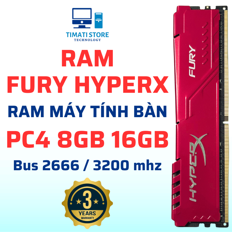 Ram PC máy tính bàn 8GB/16GB DDR4 bus 2666/3200Mhz Hyperx Fury V2 Đỏ ...