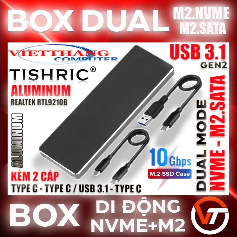 Box SSD Di động Nvme Tshric Hỗ trợ Dual M2.NVMe + M2.SATA SSD 10GBps ...