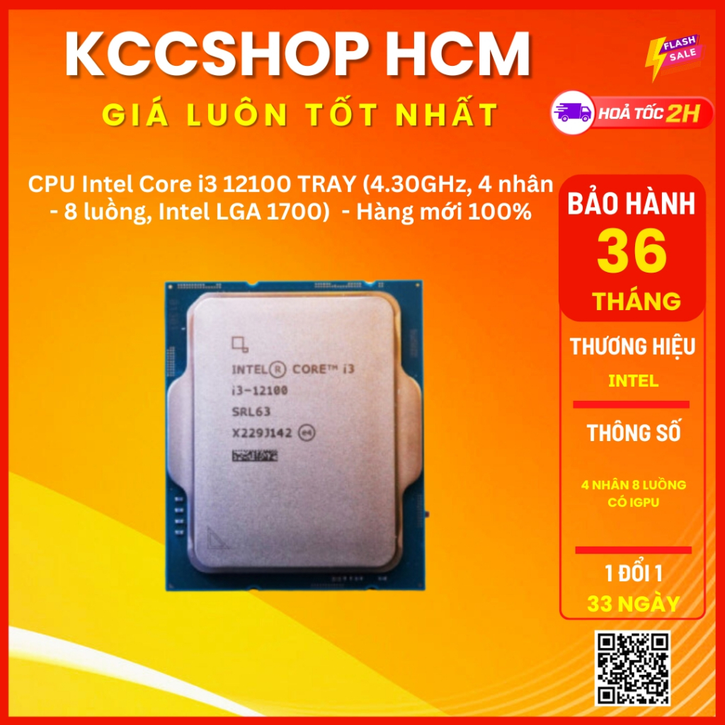 CPU Intel Core i3 12100 TRAY (4.30GHz, 4 nhân - 8 luồng, Intel LGA 1700 ...