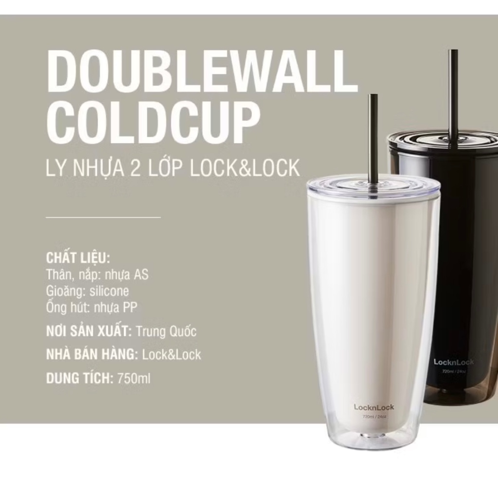 Ly nhựa 2 lớp Lock&Lock kèm ống hút 750ml HAP507/HAP509 | Shopee Việt Nam