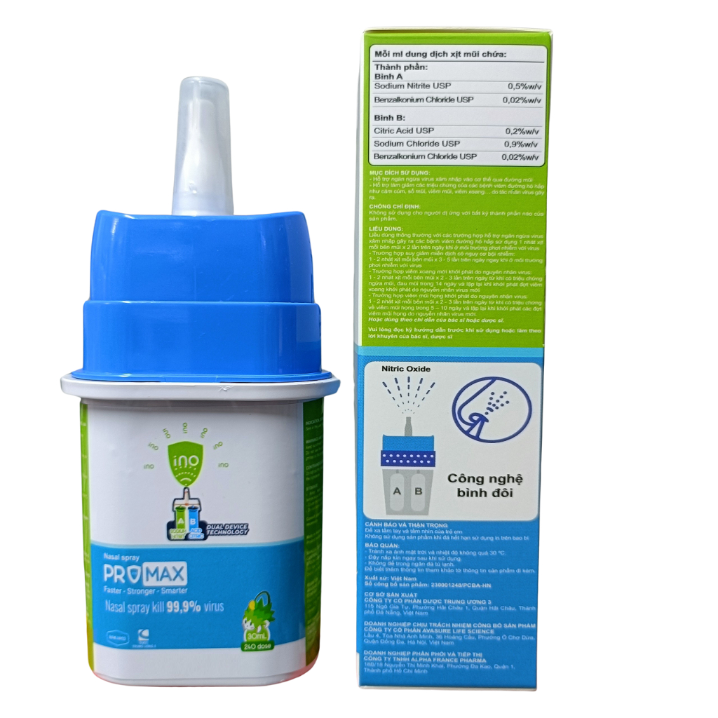 Xịt mũi PROMAX iNo chai 30ml (240 nhát xịt) hiệu quả 99,9% nhanh - mạnh ...