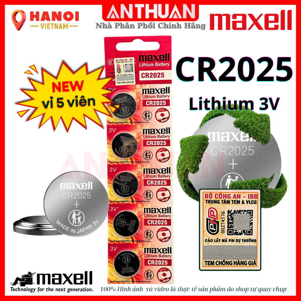 Pin CR2025 Maxell 3V Pin nút áo chất lượng cao cho smartkey, cmos, máy ...
