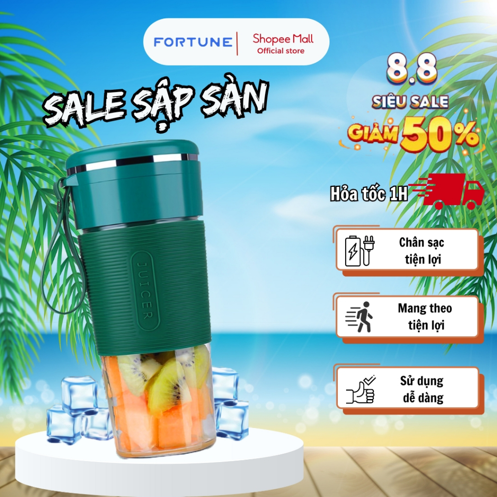 Máy xay sinh tố cầm tay mini đa năng dung tích 300ML kèm 4 lưỡi dao dung lượng pin cực trâu ...