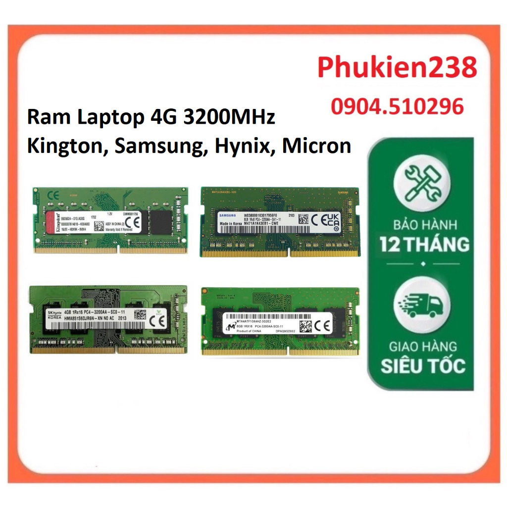 Ram Laptop 4G Bus 3200MHz DDR4 Samsung/Kingston/SK Hynix/Micron/Crucial ...