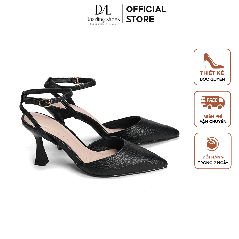 Giày cao gót nữ mũi nhọn Slingback 7cm, guốc thiết kế quai cổ chân sang ...