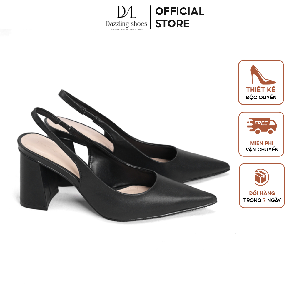 Giày cao gót nữ mũi nhọn đế êm gót trụ Trapeze Slingback 7cm, guốc ...