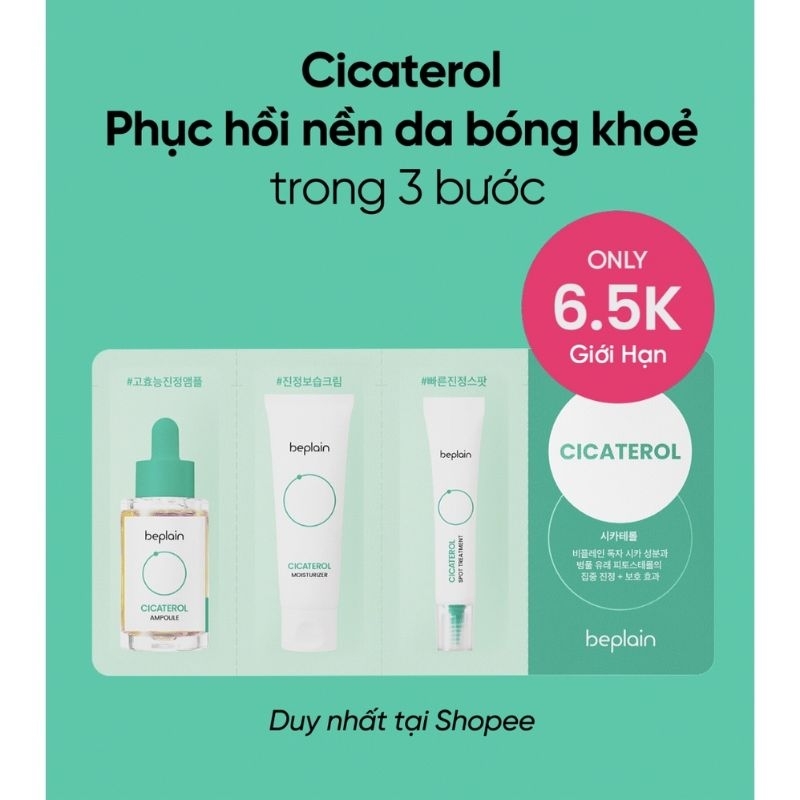 Bộ dùng thử beplain Cicaterol Beplain 3 bước (Serum 1ml/ kem dưỡng 1.5ml/ chấm mụn 1ml) | Shopee ...