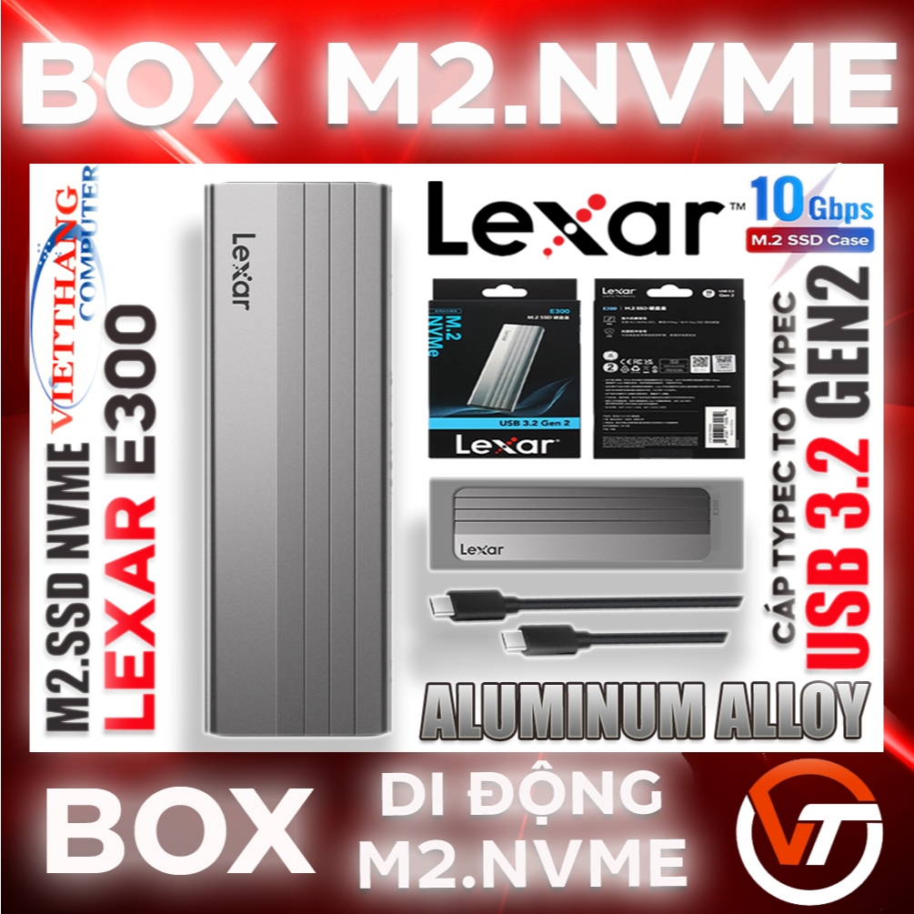 Box SSD Lexar E300 Hỗ trợ SSD M2.NVMe Chuẩn USB 3.2 Gen2 10Gbps - Nhôm ...